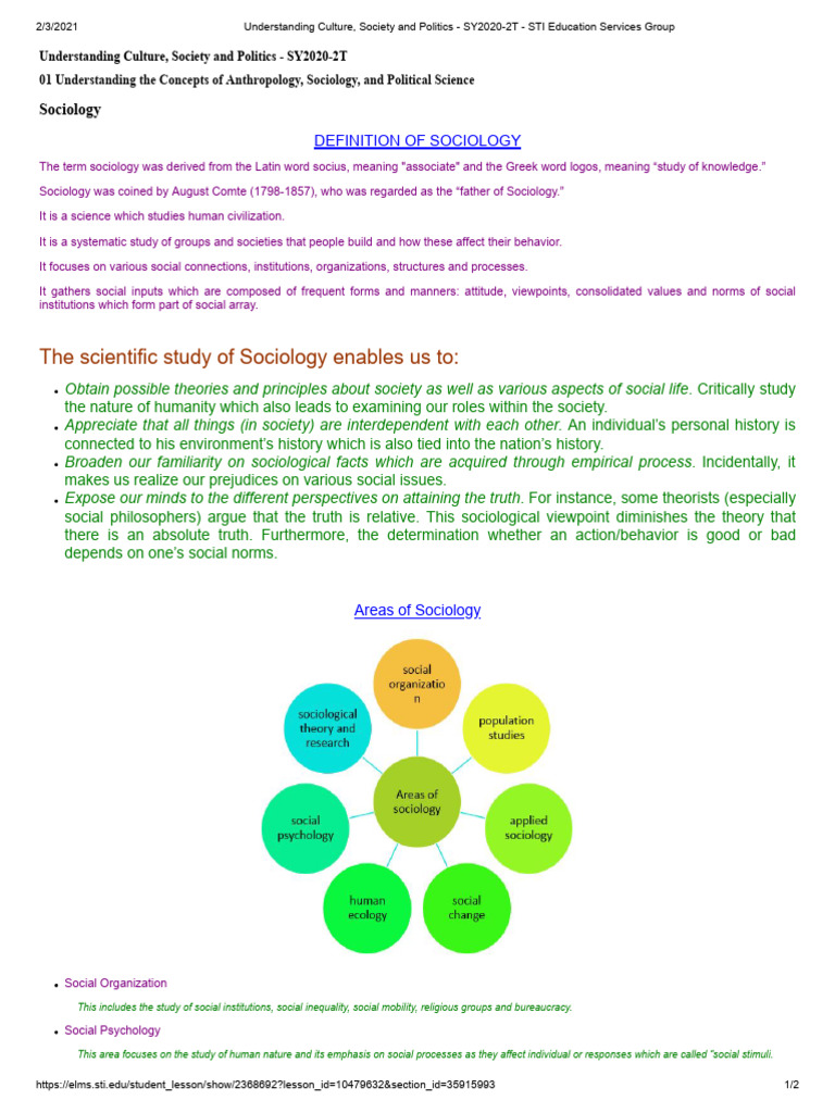 Sociology: Concepts and Areas Explained | PDF | Sociology | Truth