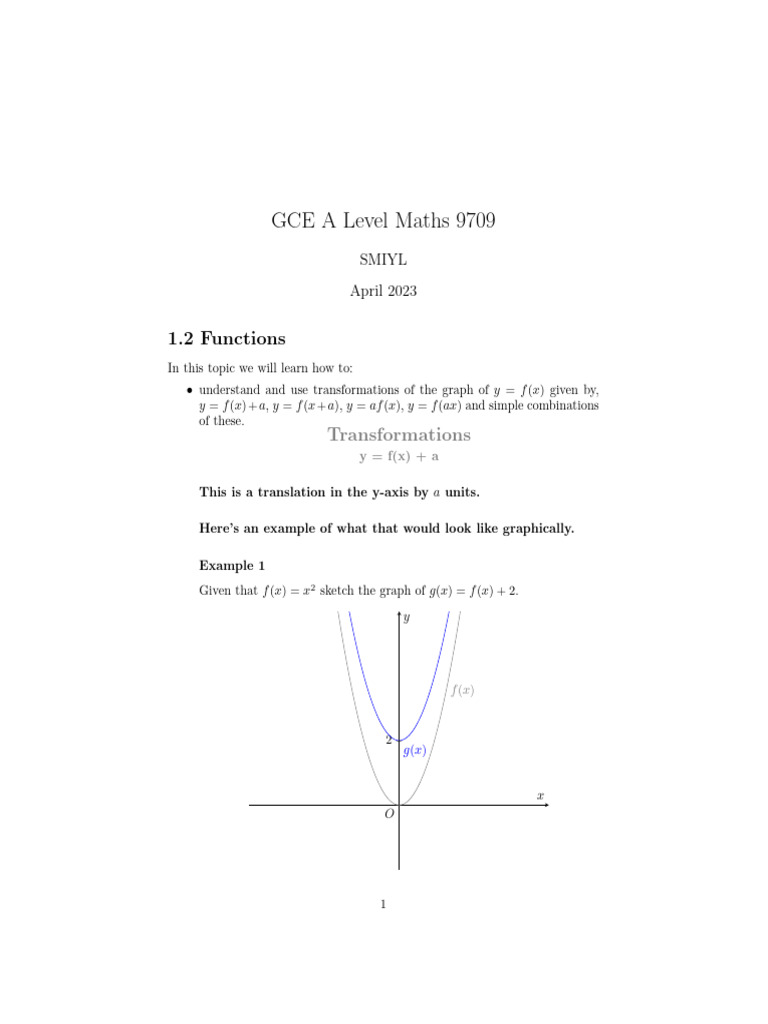 GCE A Level Functions Transformations | PDF | Cartesian Coordinate ...
