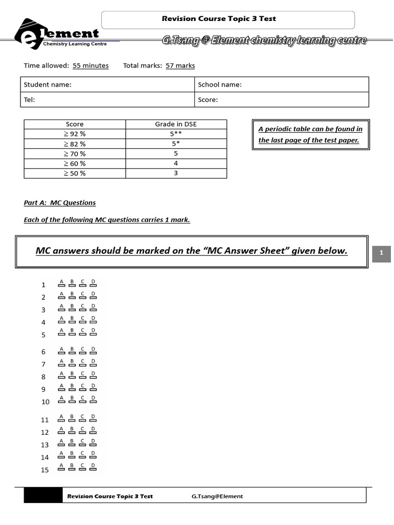 Revision Topic 3 Test WITH PERIODIC TABLE | PDF | Oxide | Metals