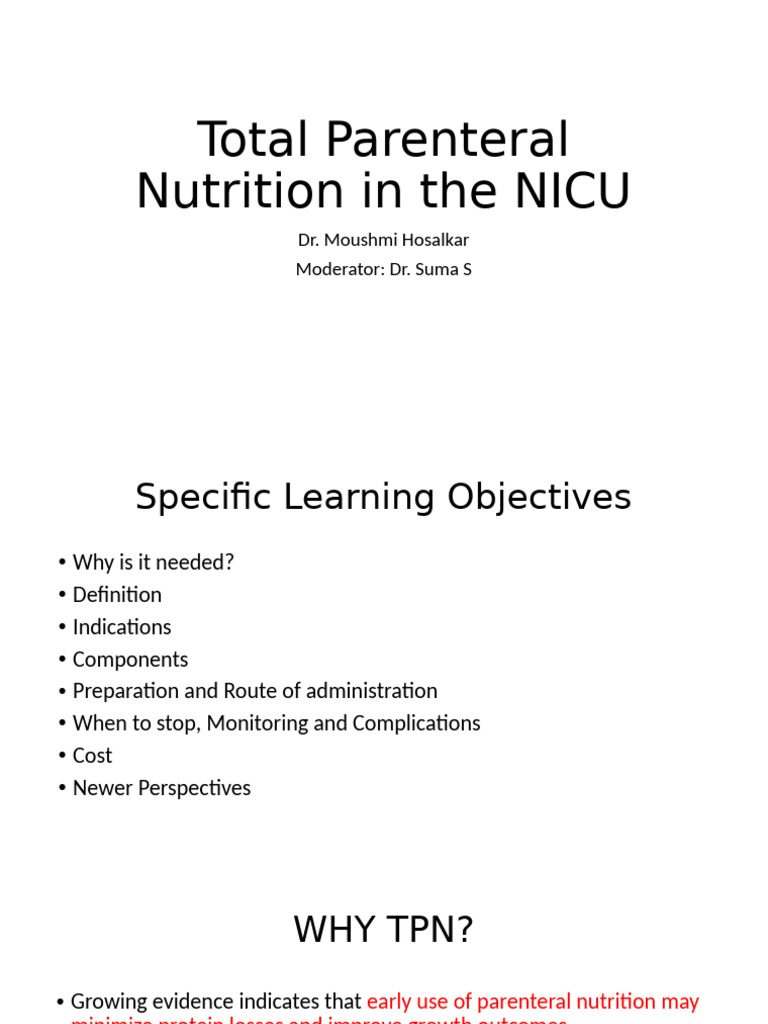 Total Parenteral Nutrition in The NICU | PDF | Preterm Birth | Medical ...