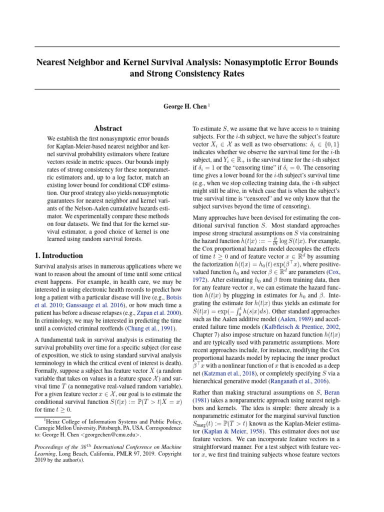 Nearest Neighbor and Kernel Survival Analysis | PDF | Estimator | Regression Analysis