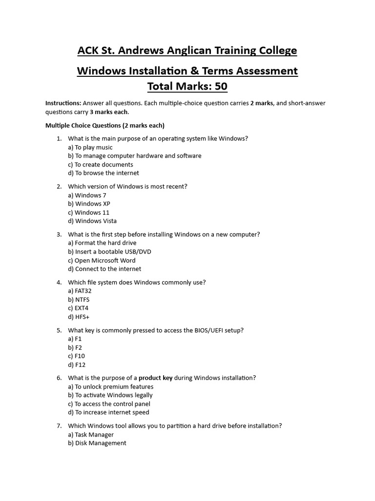 Windows installtion asssement | PDF | Microsoft Windows | Booting