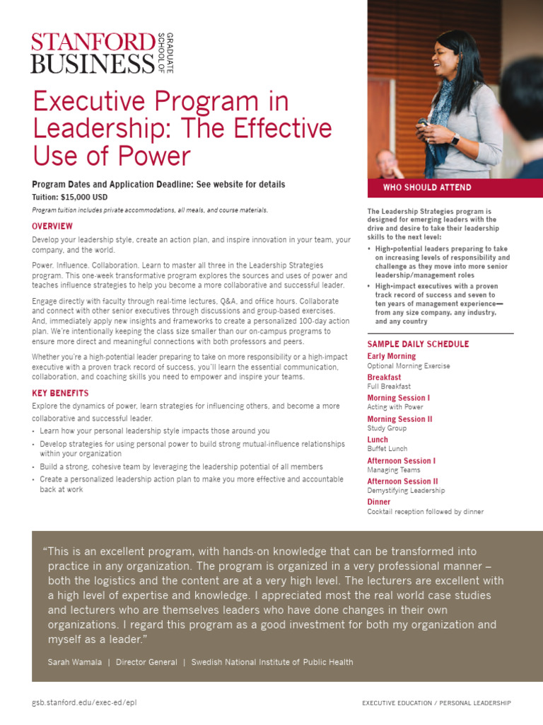 Stanford GSB Executive Program in Leadership The Effective Use of Power ...