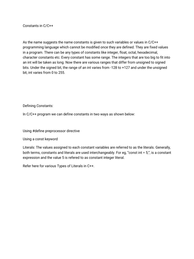 Constants in C | PDF