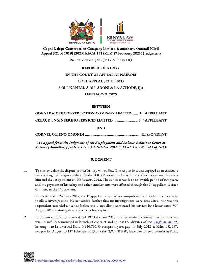 Gogni Rajope Construction Company Limited Another V Omondi (Civil ...