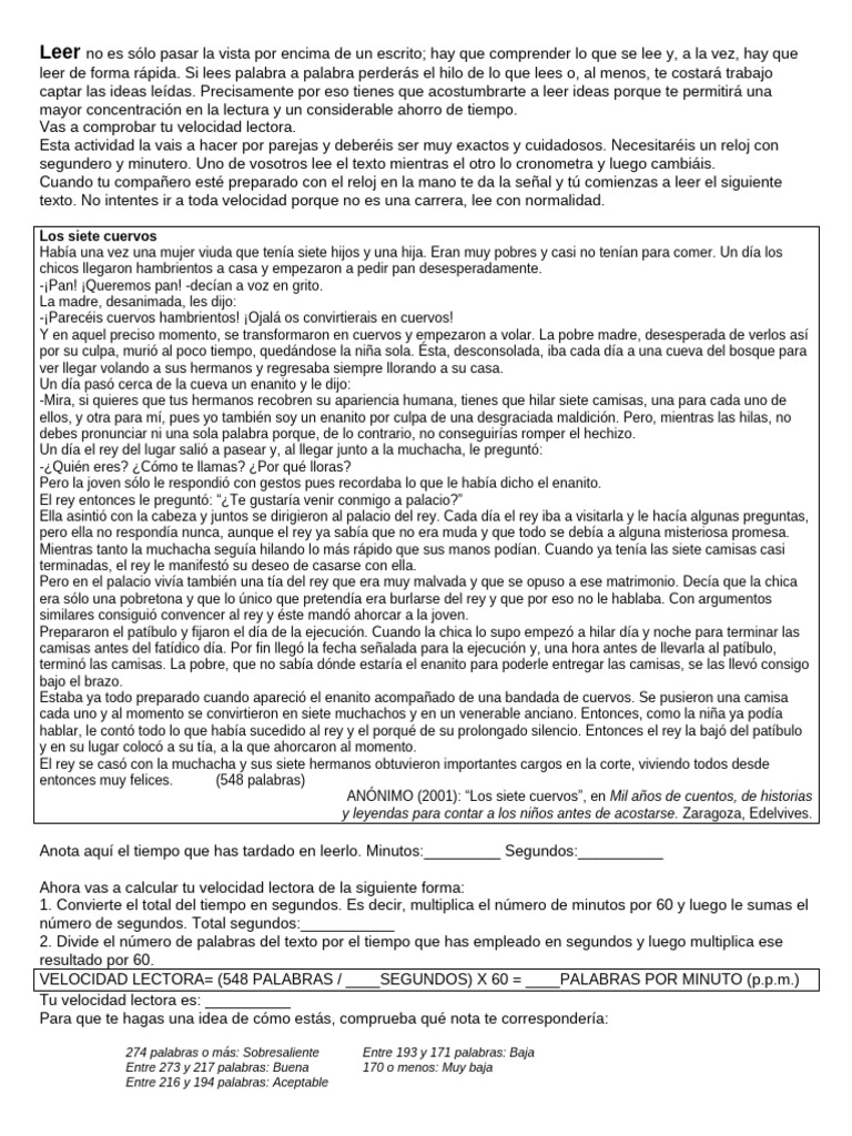Prueba de Velocidad Lectora | PDF