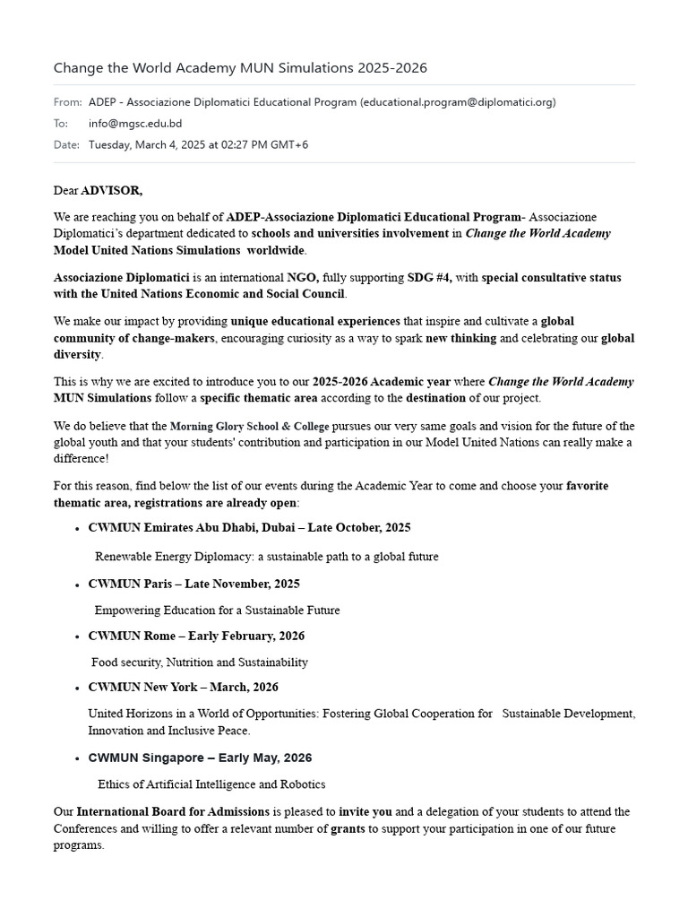 Change The World Academy MUN Simulations 2025-2026 | PDF | United ...
