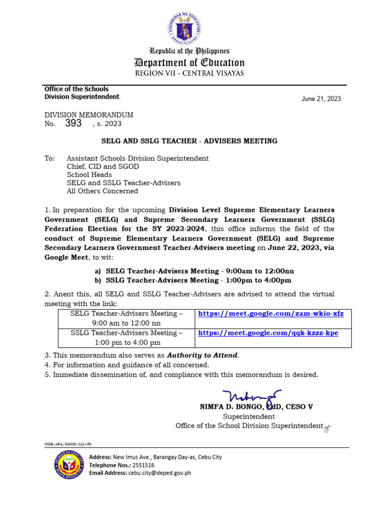 SELG and SSLG Teacher-Advisers Meeting | PDF