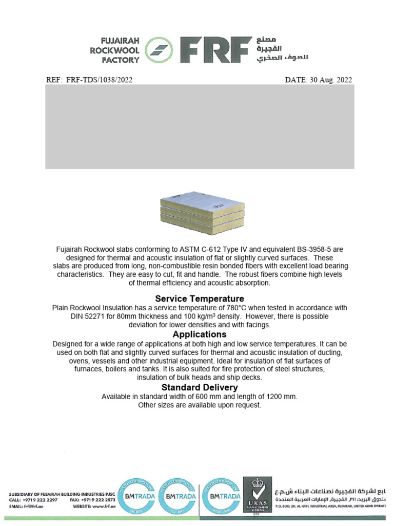 Fujairah Rockwool Insulation Data Sheet | PDF | Thermal Insulation ...
