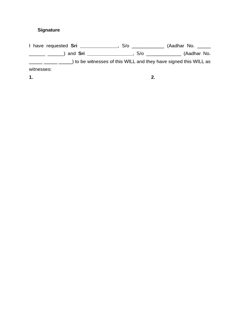 Witness Signatures for Legal Will | PDF