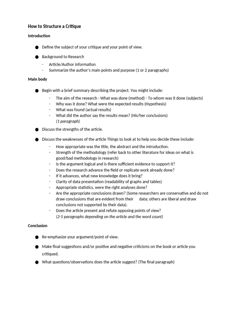 How To Structure A Critique | PDF | Usability | Cognitive Science