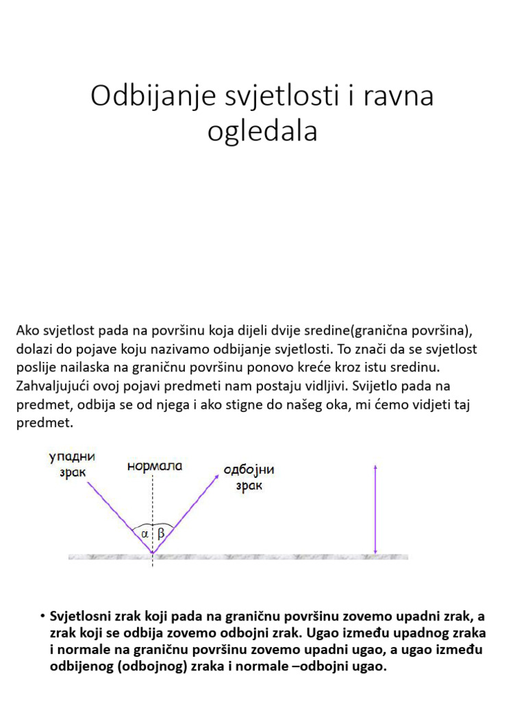 Odbijanje Svjetlosti I Ravna Ogledala | PDF
