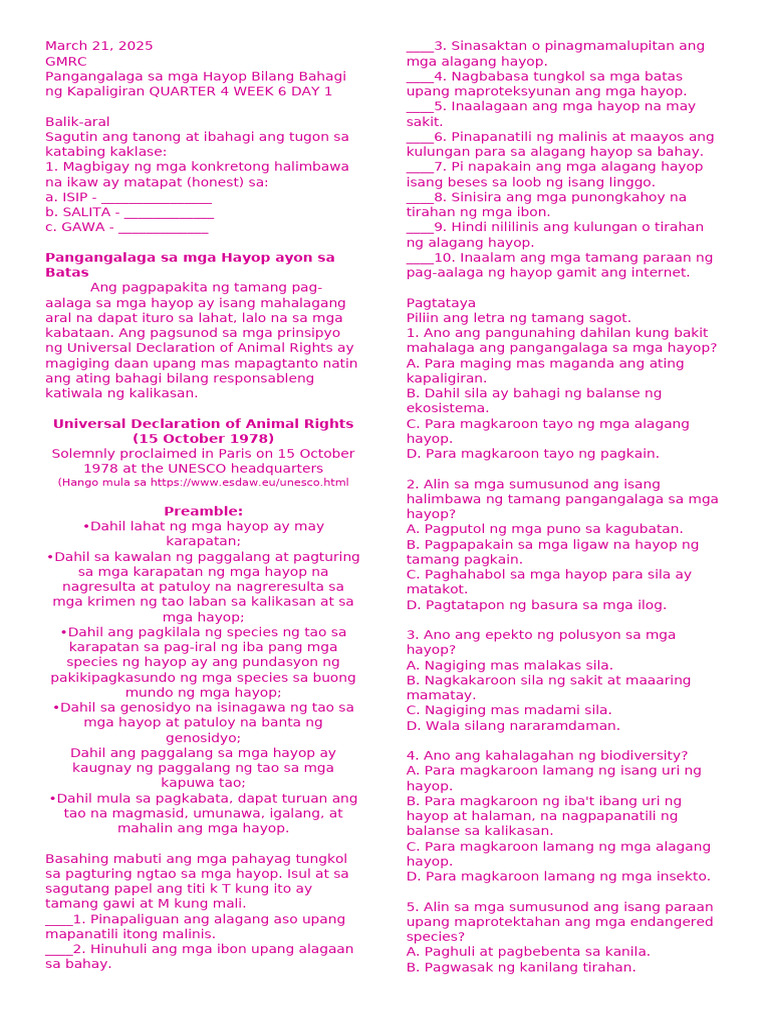 March 21 G4 Q4 W6 GMRC Reviewer | PDF