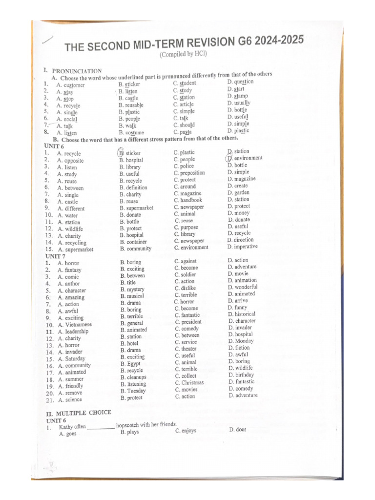 The Second Mid-Term Revision g6 2024-2025 | PDF