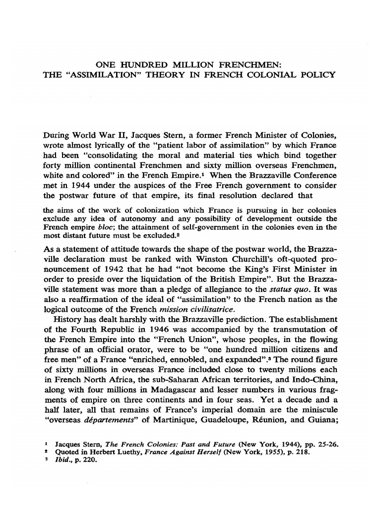One Hundred Million Frenchmen, The Assimilation Theory in French ...