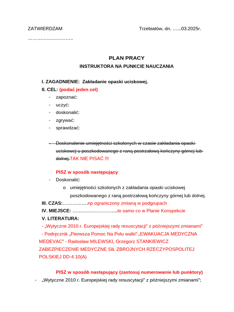 (OBJAŚNIENIE) Plan Pracy | PDF