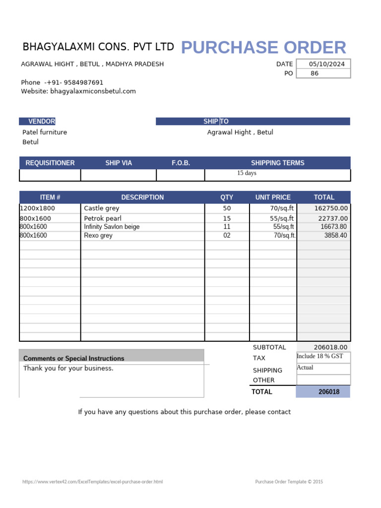 PDF Template Purchase Order Template | PDF