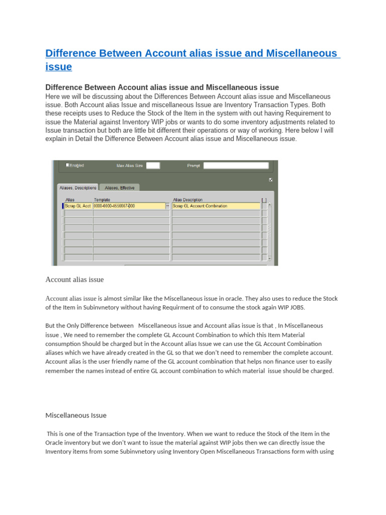 Difference Between Account Alias Issue and Miscellaneous Issue | PDF