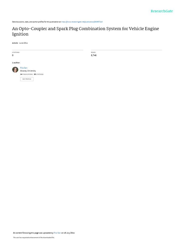 An Opto Couplerand Spark Plug Combination Systemfor Vehicle Engine Ignition | PDF | Ignition ...