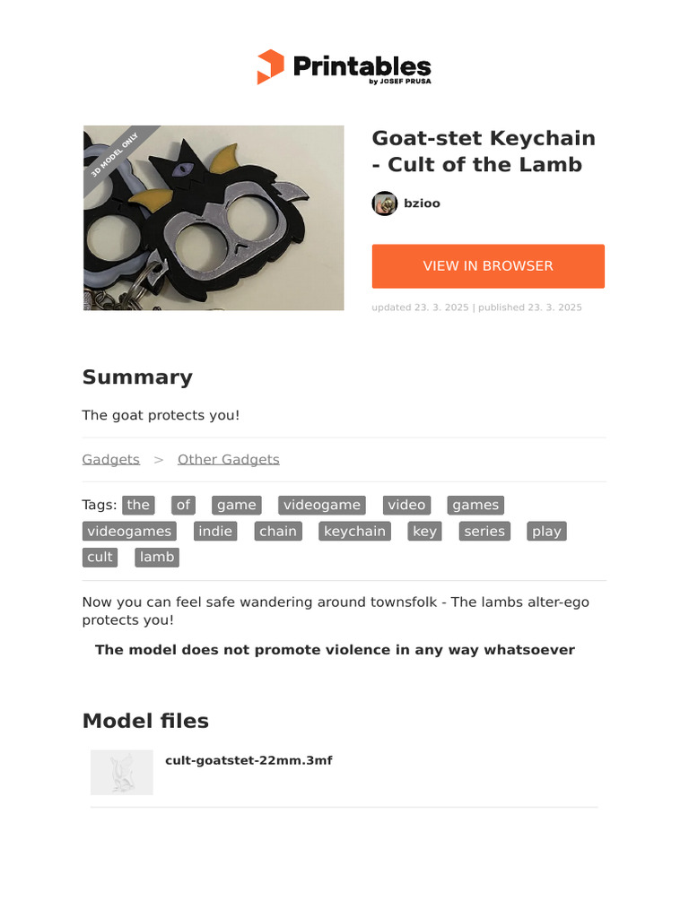 Goat Keychain from Cult of the Lamb | PDF