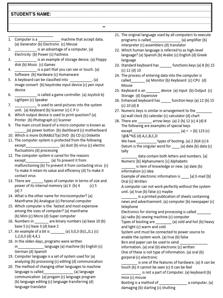 Pry4 Computer i.t. 3rd Term Exam | PDF | Input/Output | Computer Keyboard