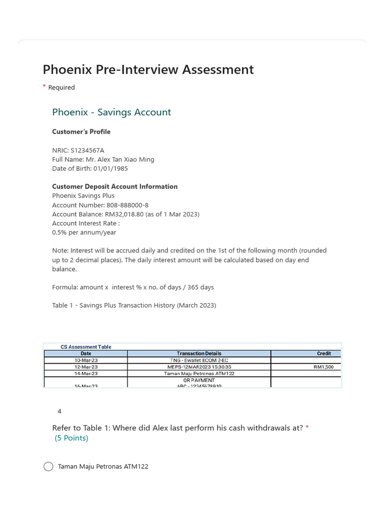 Phoenix Pre-Interview Assessment | PDF | Interest | Service Industries