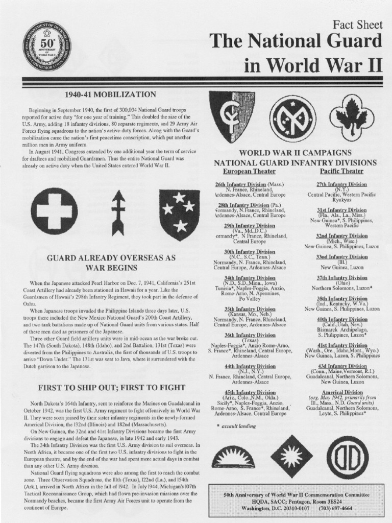 Fact Sheet - National Guard in World War II | PDF