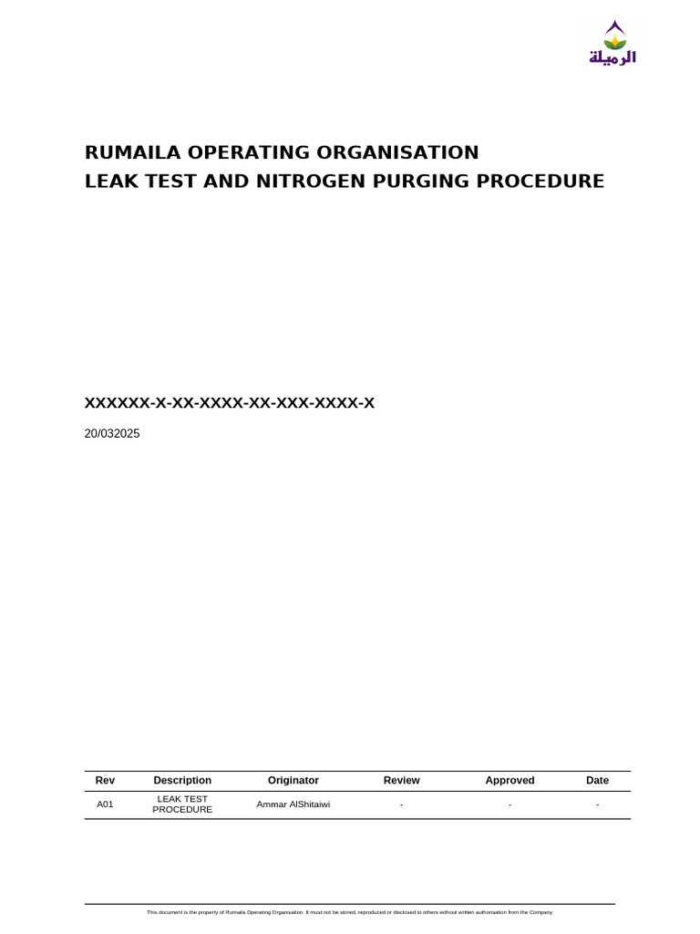 LEAK TEST AND NITROGEN PURGING PROCEDURE (ORSU Draft For Review) | PDF ...