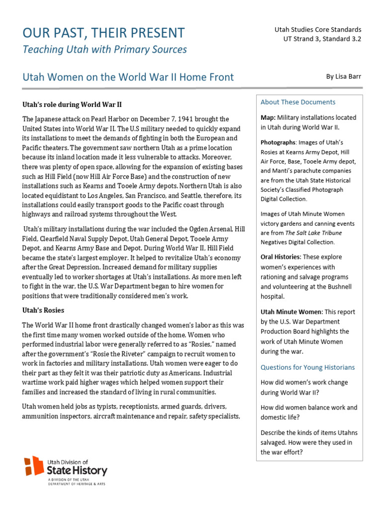 K12 - Utah Women On The WWII Home Front | PDF