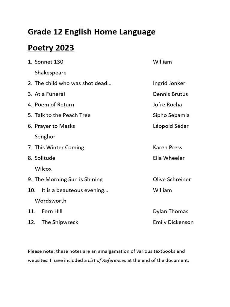 Grade 12 Poetry 2023 For Phones | PDF | Poetry | Sonnets