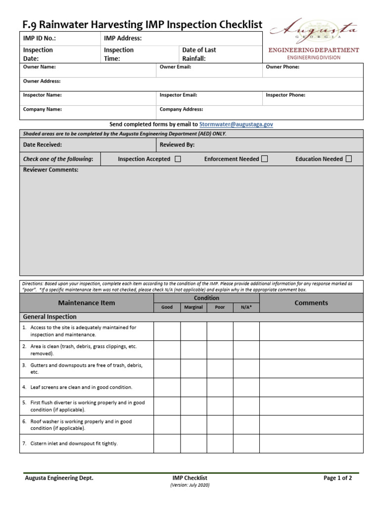 F.9 Checklist Rainwater Harvesting July2020 | PDF | Environmental ...