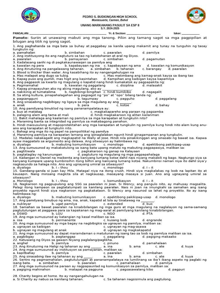 Esp 8 1st Periodical Test Final Pdf