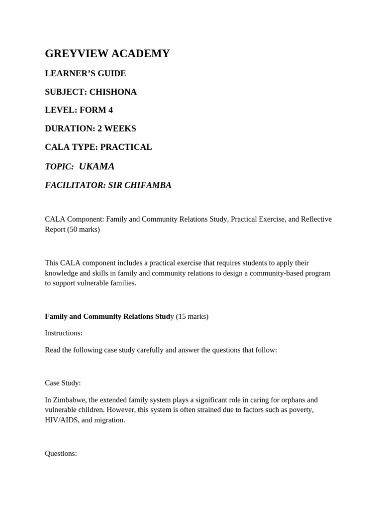 Shona Cala Component. Ukama Hwemumhuri Newemunharaunda | PDF | Behavior Modification | Cognitive ...