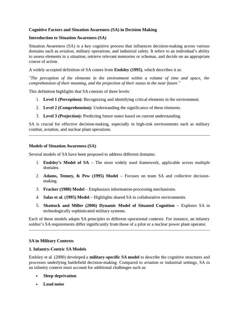 Military Psychology: Cognitive and Non Cognitive Factors | PDF | Situation Awareness | Courage