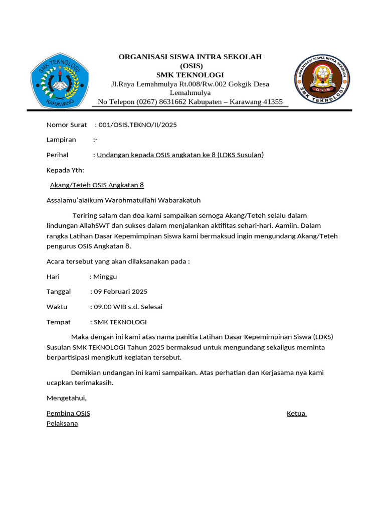 SURAT UNDANGAN LDKS | PDF