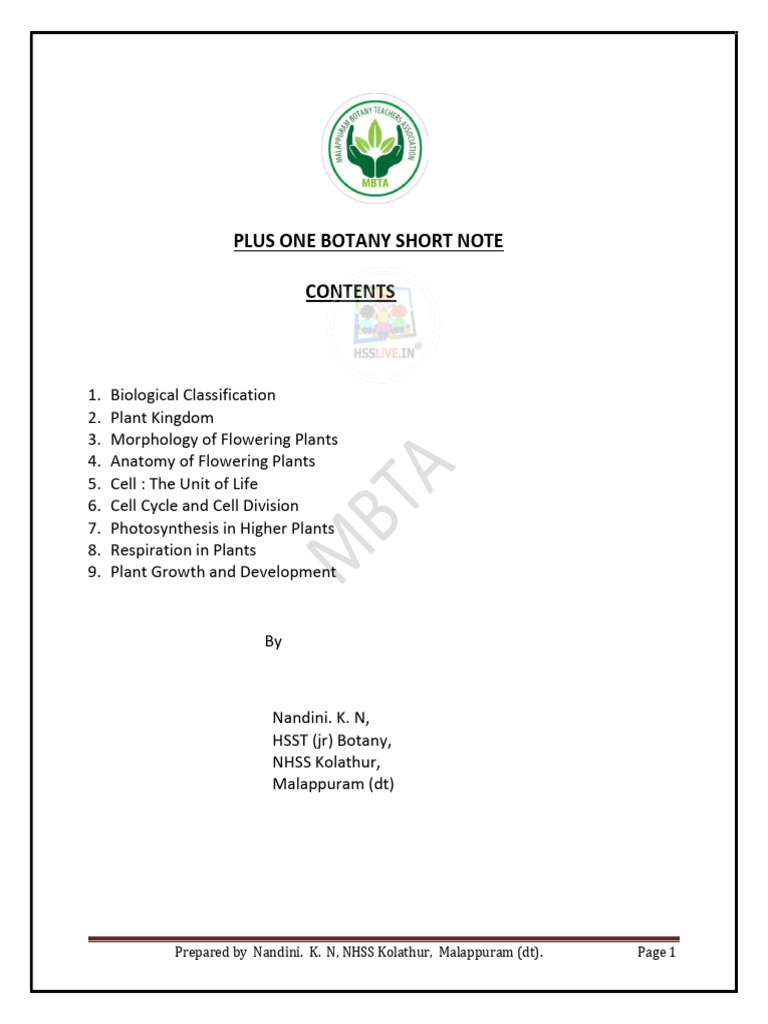 Plus One Botany Short Notes Guide | PDF | Leaf | Fungus