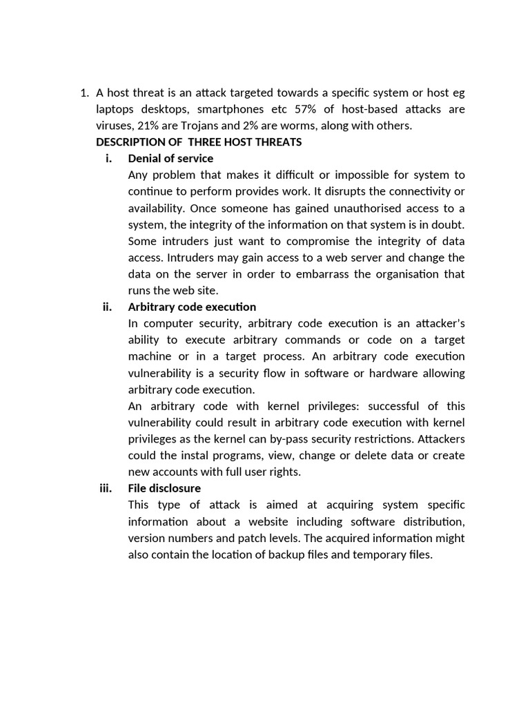 A Host Threat Is An Attack Targeted Towards A Specific System or Host ...