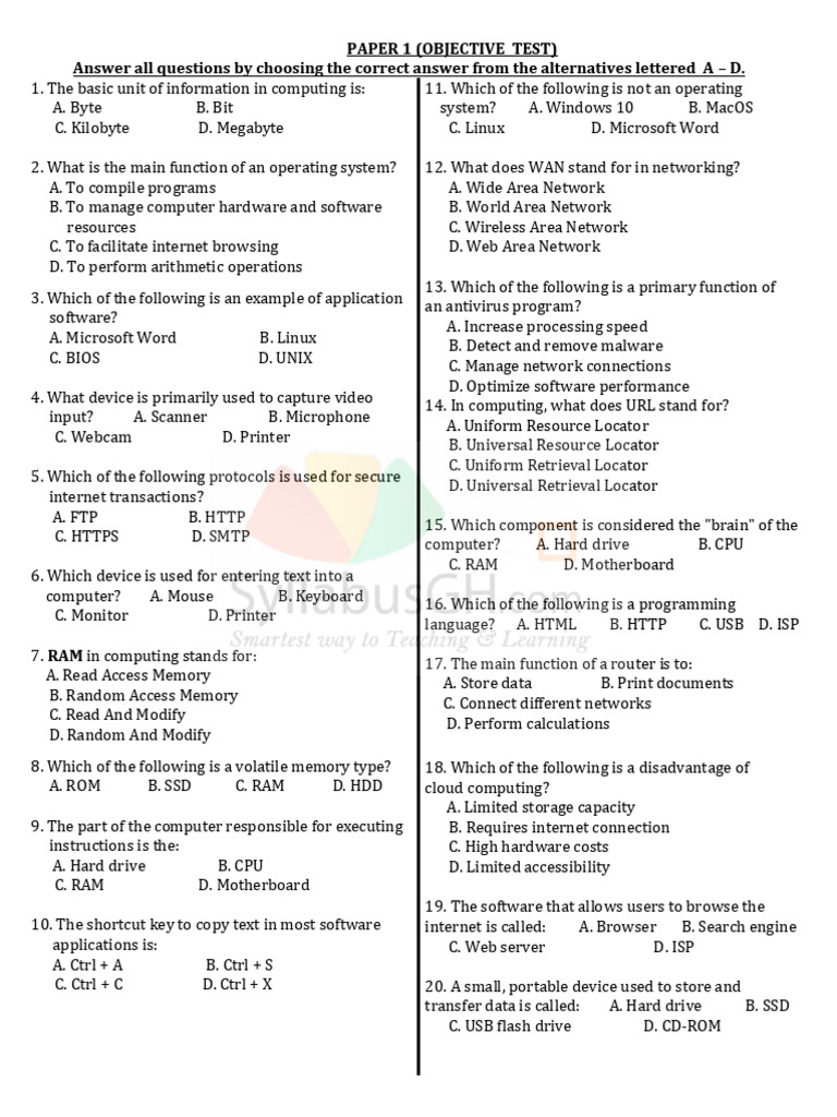 2025 B8 End of Term 1 Exams - Computing 2 | PDF | Computer Data Storage ...