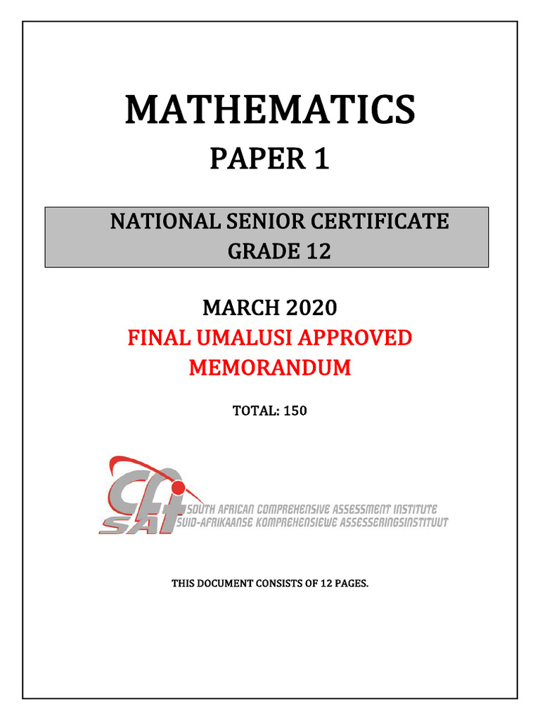 Maths p1 Sup2020memo | PDF | Ratio | Elementary Mathematics