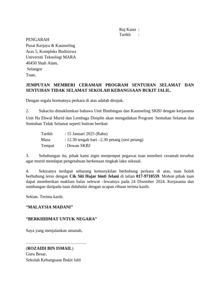 Surat Jemputan Penceramah Uitm | PDF
