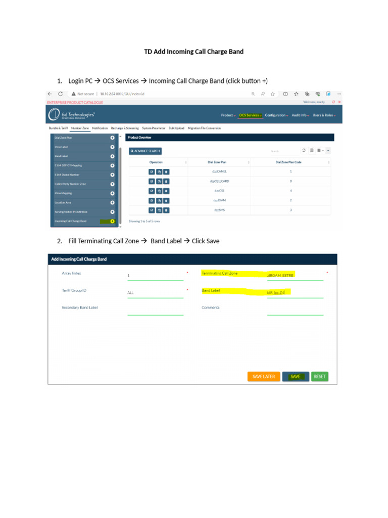 TD Add Incoming Call Charge Band | PDF