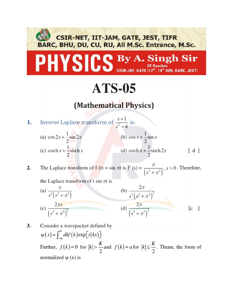 ATS-5 Mathematical Physics | PDF | Mathematical Analysis | Mathematical ...