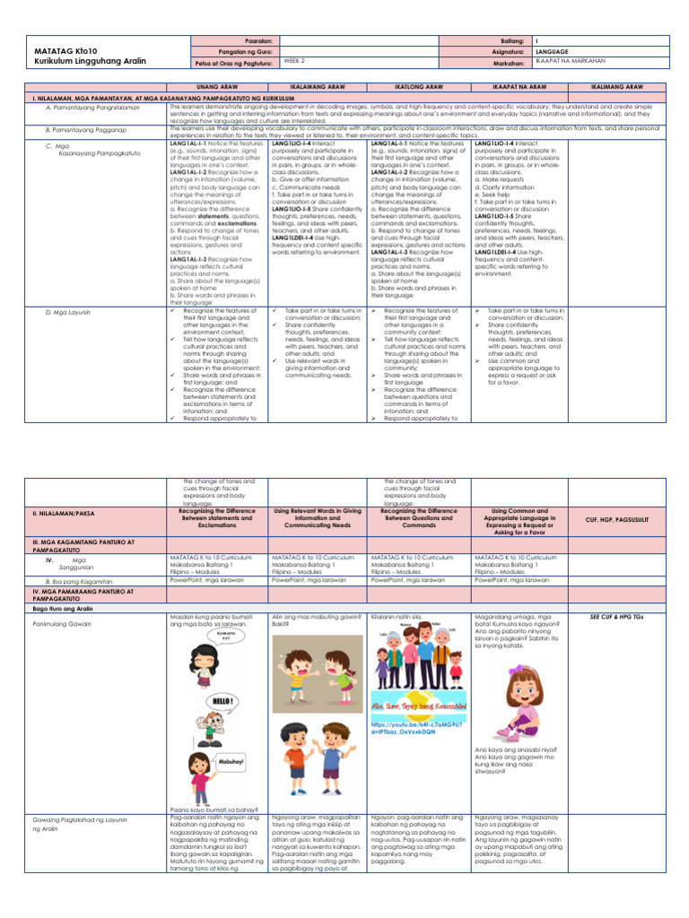 w2 q4 Language1 Matatag DLL | PDF | Gesture | Word