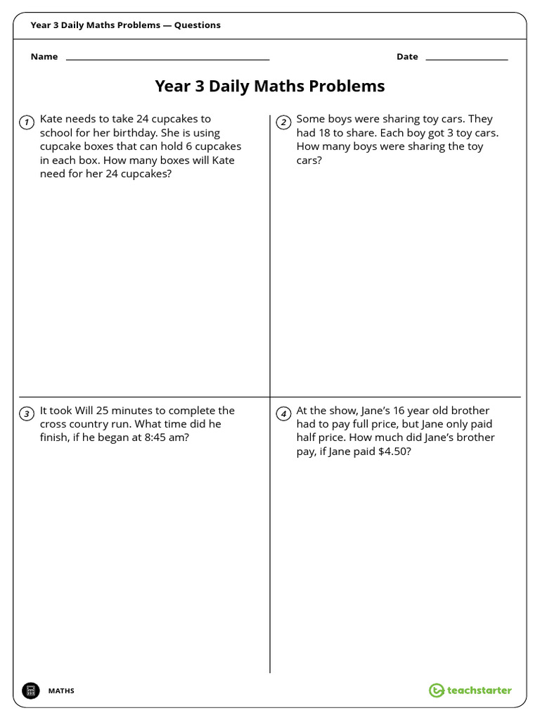Daily Maths Word Problems Year 3 Adobe Reader | PDF