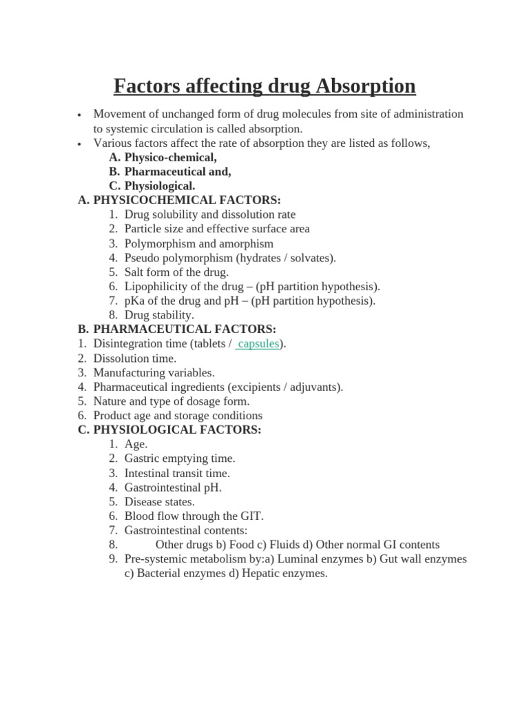 Factors Affecting Drug Absorption Biopharmaceutics | PDF | Tablet ...