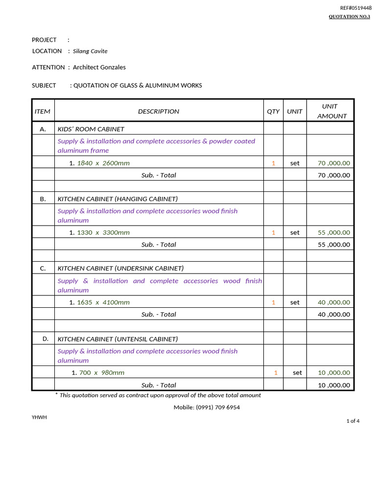 #3.1 ( (A 0.2) (Archt - Gonzales) ) Quotation A. 4.pages | PDF | Door