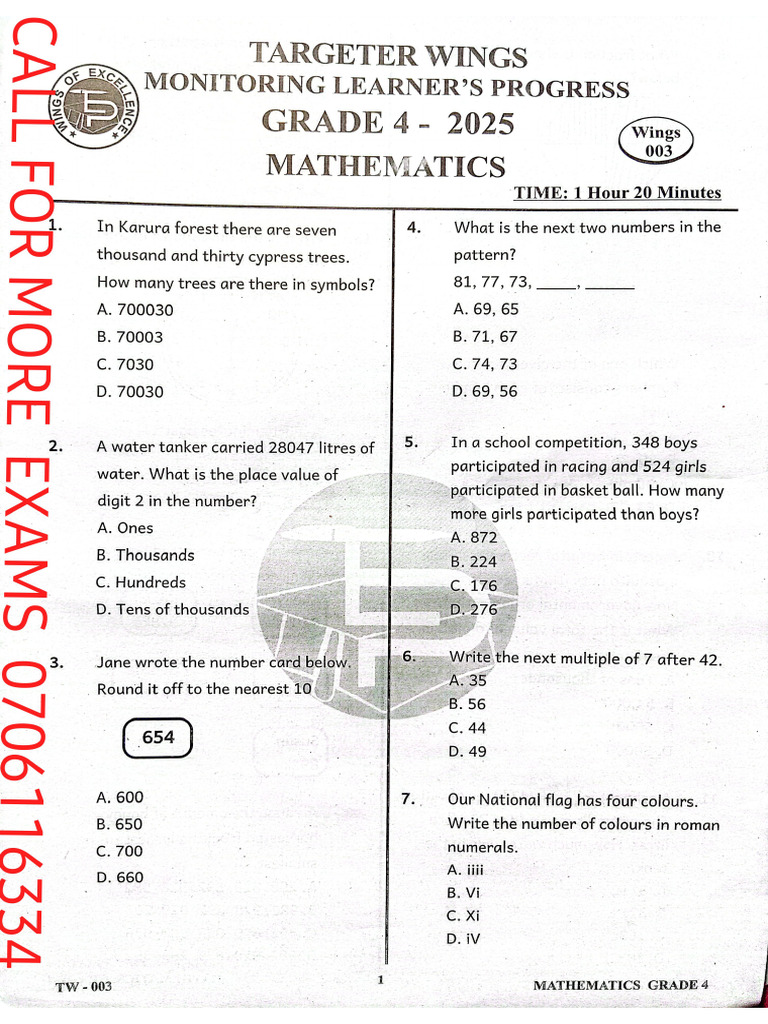 Targeter Wings 003 Grade 4 Maths | PDF