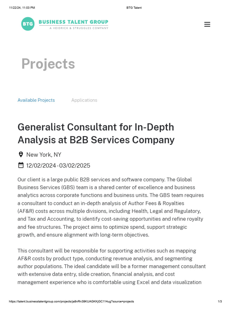 BTG Talent - Generalist Consultant For In-Depth Analysis at B2B Services Company | PDF ...