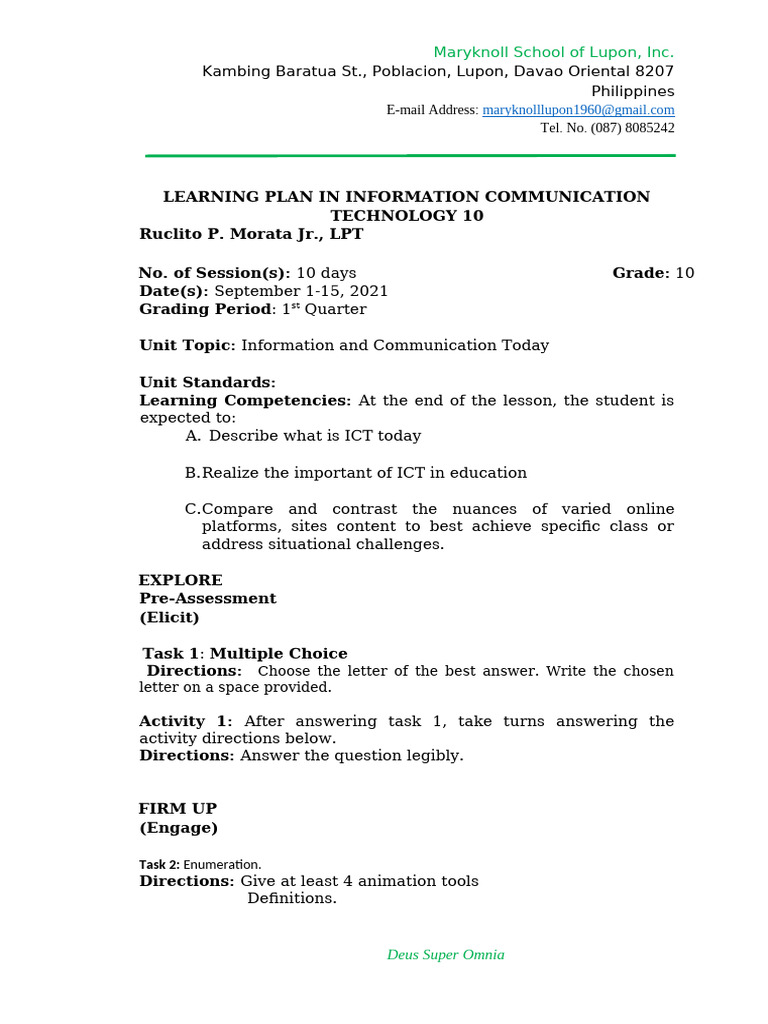 1st-QGrade-10 Learning-Plan 3 | PDF | Educational Technology | Learning