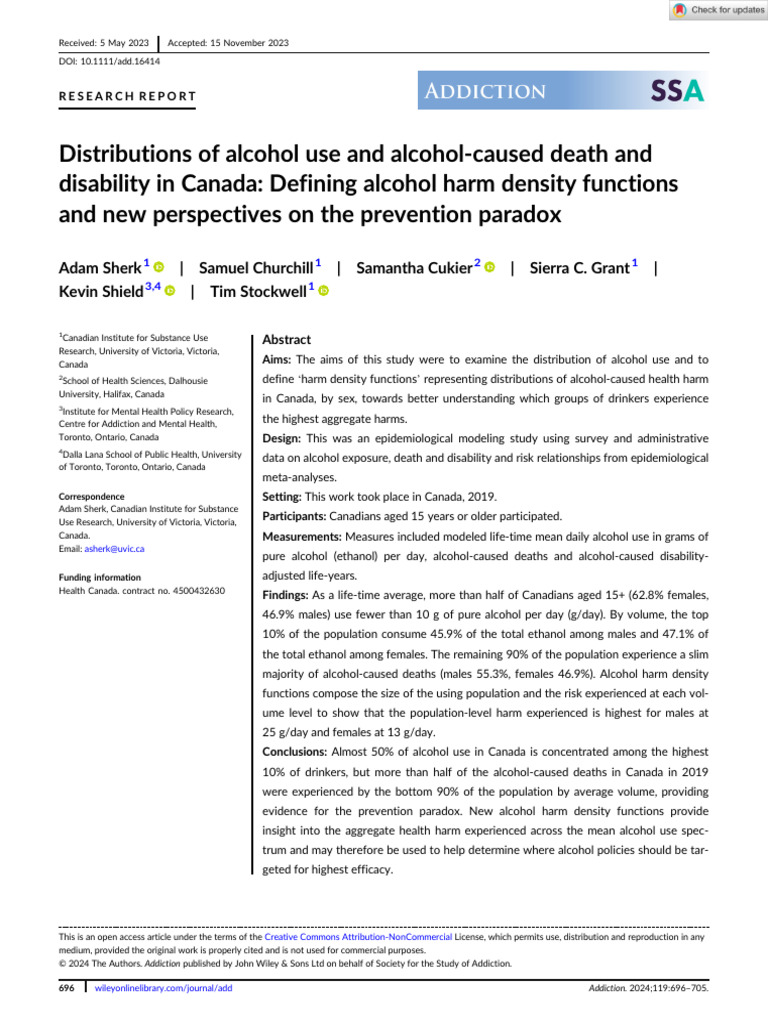 Distributions of Alcohol Use and Alcohol Caused Death | PDF ...